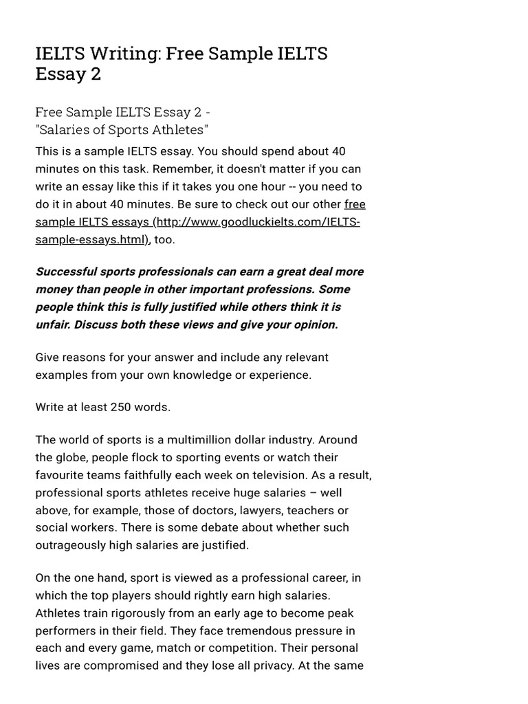 IELTS Writing - Free Sample IELTS Essay 2 - Good Luck IELTS | PDF ...
