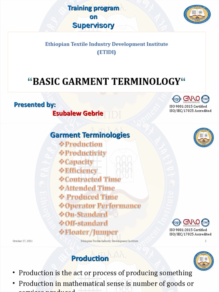 Basic Garment Terminology: Training Program On Supervisory | PDF | Iso ...