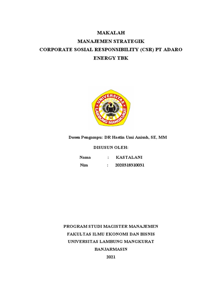 CSR Strategis PT Adaro Energy Tbk | PDF