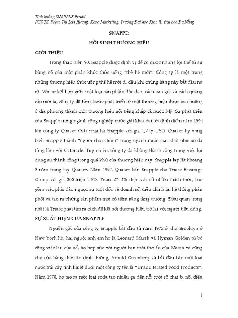 Snapple Case Study Tong Hop | PDF