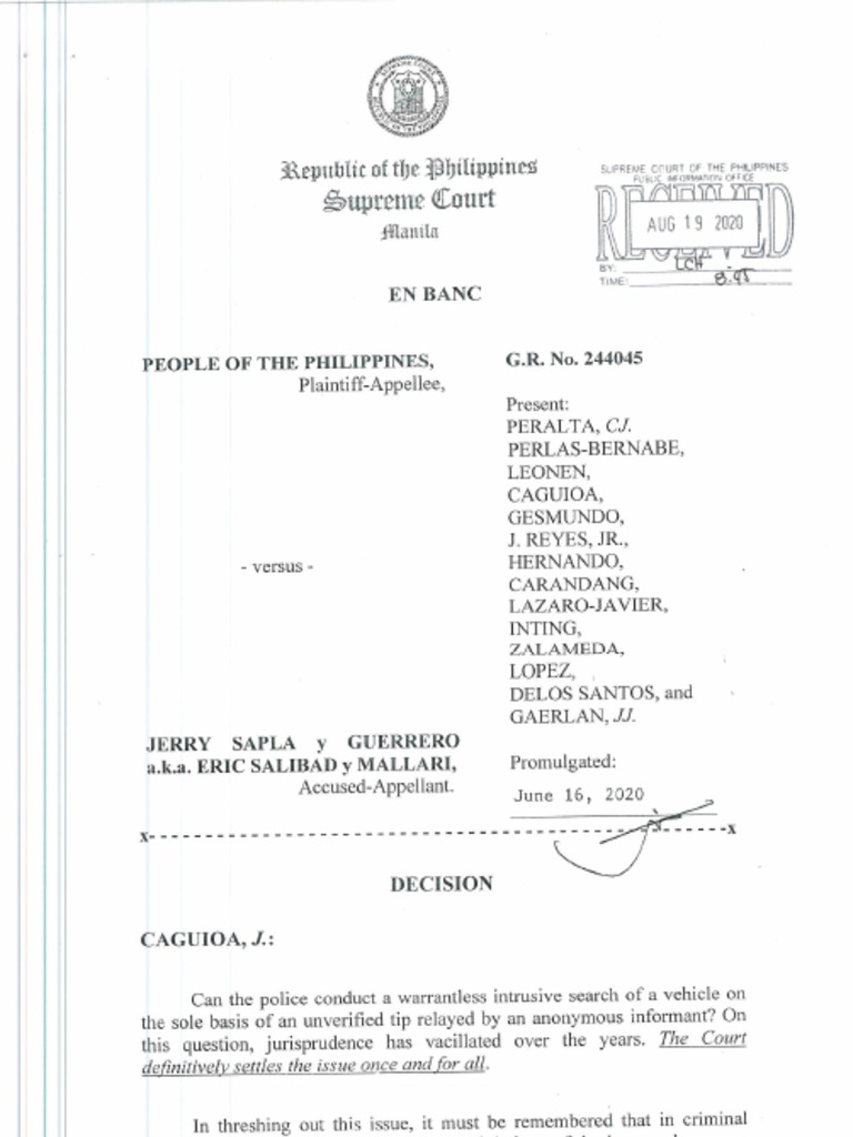 People of The Philippines vs. Sapla, G.R. No. 244045, June 16, 2020. | PDF