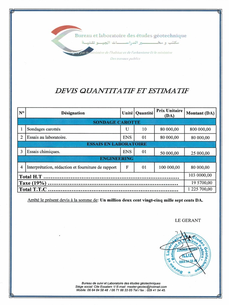 Devis Quantitatif Et Estimatif | PDF