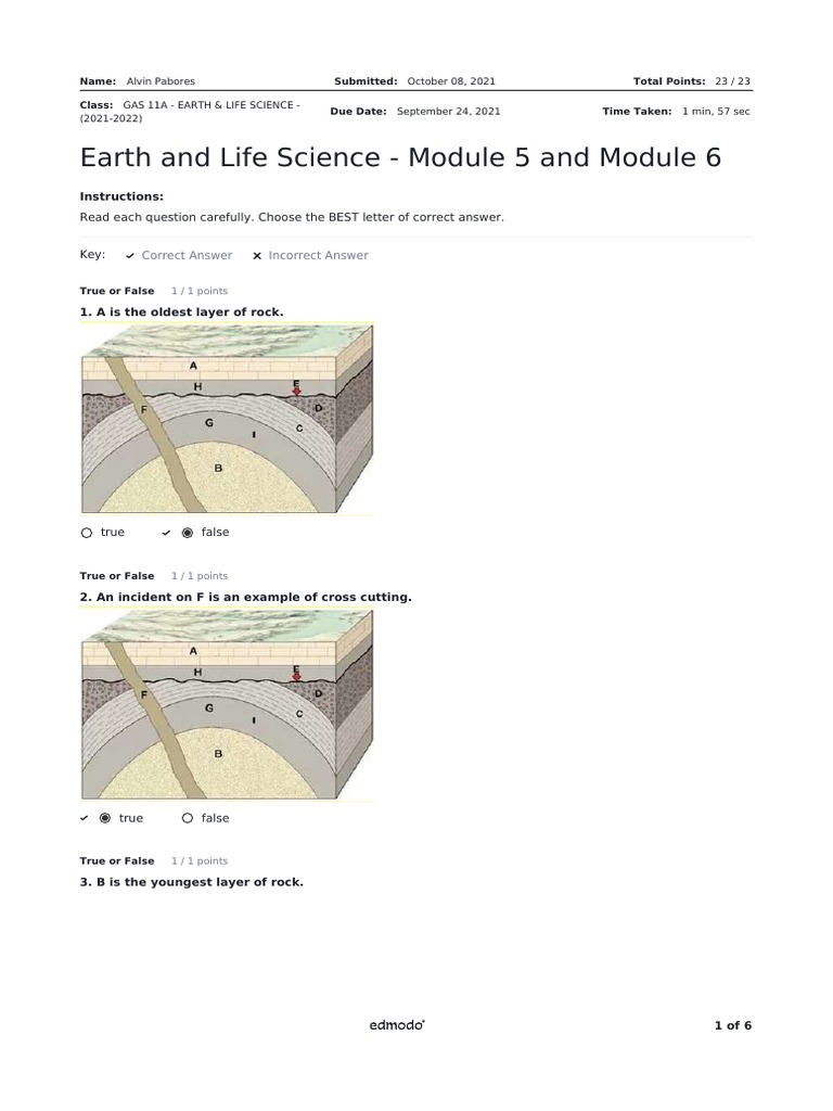 Earth and Life Science - Module 5 and Module 6 (Key) | PDF | Geology ...