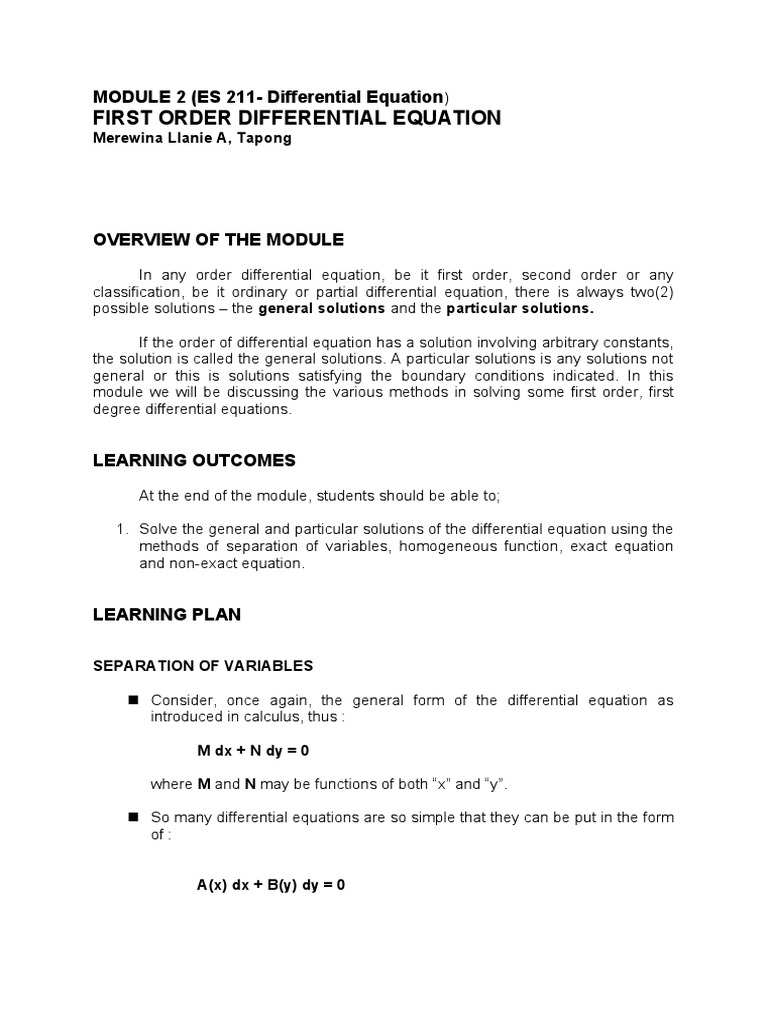 First Order Differential Equation | PDF | Ordinary Differential Equation | Differential Equations