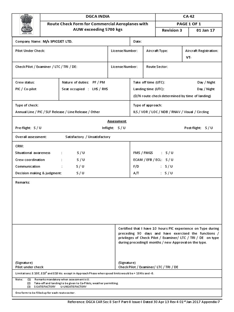 Dgca Form No CA 42 Eff 01jan17 | PDF | Transport | Aircraft