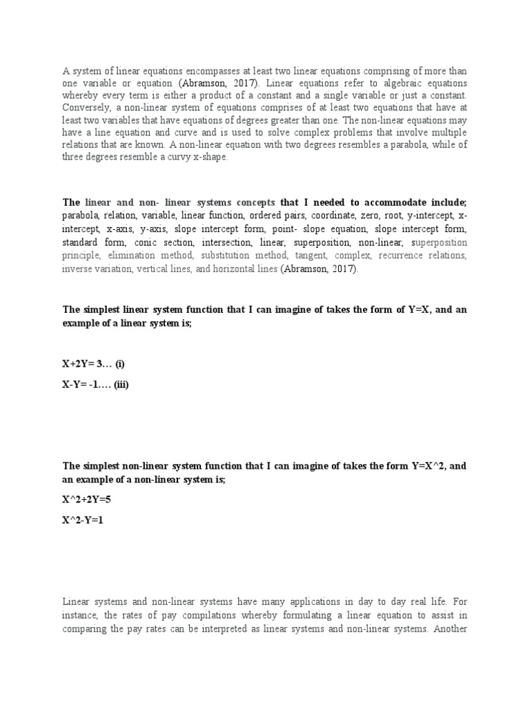 Linear and Non-Linear Systems Concepts | PDF | Equations | System Of ...