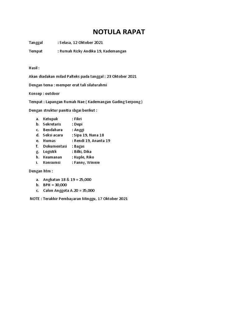 Contoh Notula Rapat | PDF