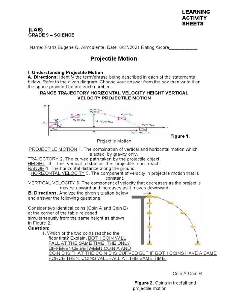Projectile Motion: Learning Activity Sheets (LAS) | PDF | Projectiles | Euclidean Vector