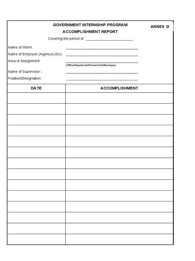 Government Internship Program Accomplishment Report: Annex D | PDF