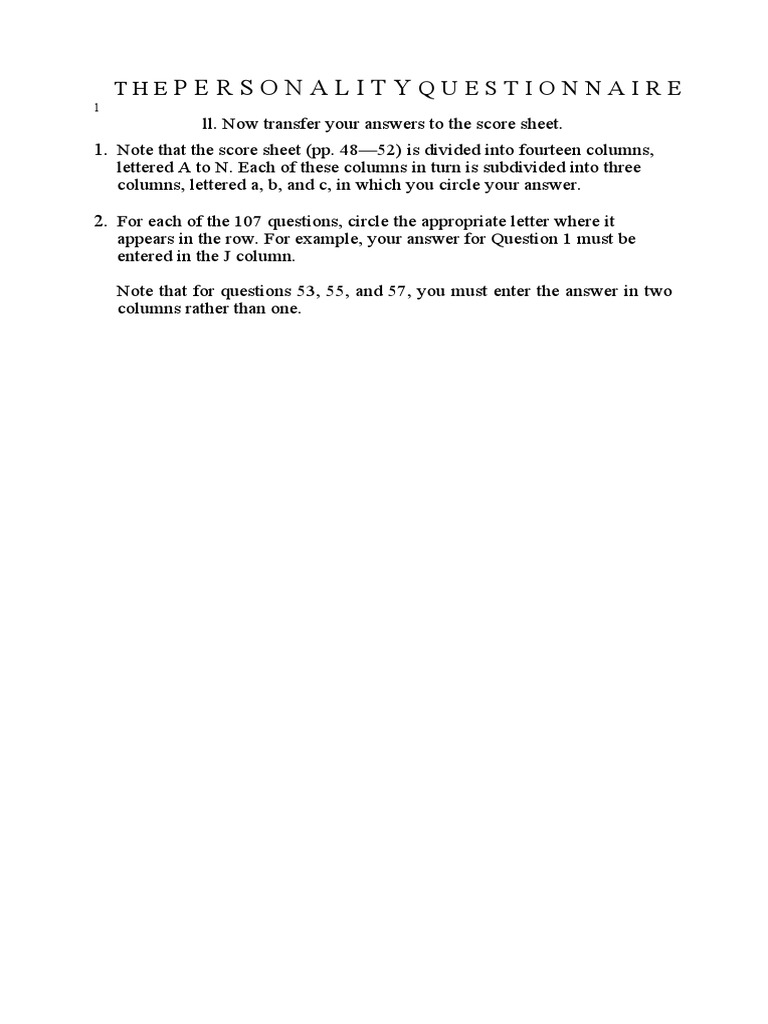 The Personality Questionnaire Score Sheet | PDF