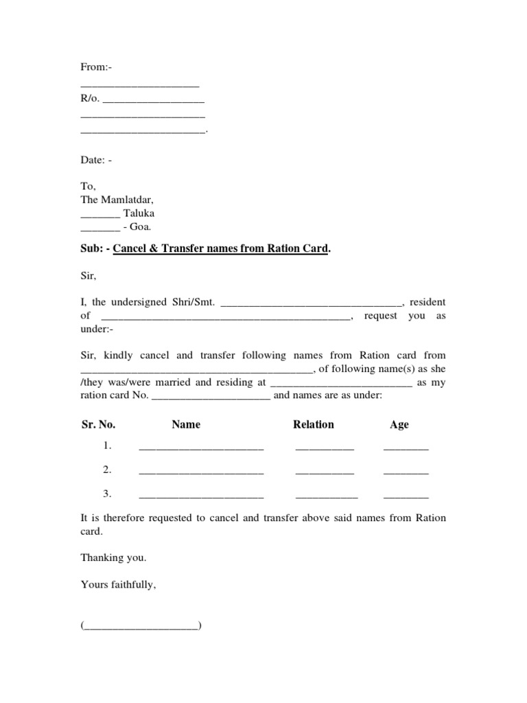 Ration Card Name Removal Request Letter | PDF | Finance & Money Management