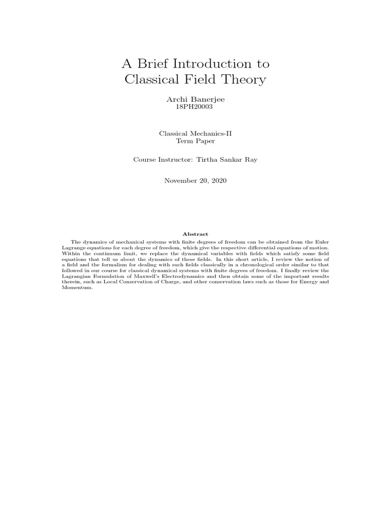 An Introduction To Classical Field Theory | PDF | Hamiltonian Mechanics ...
