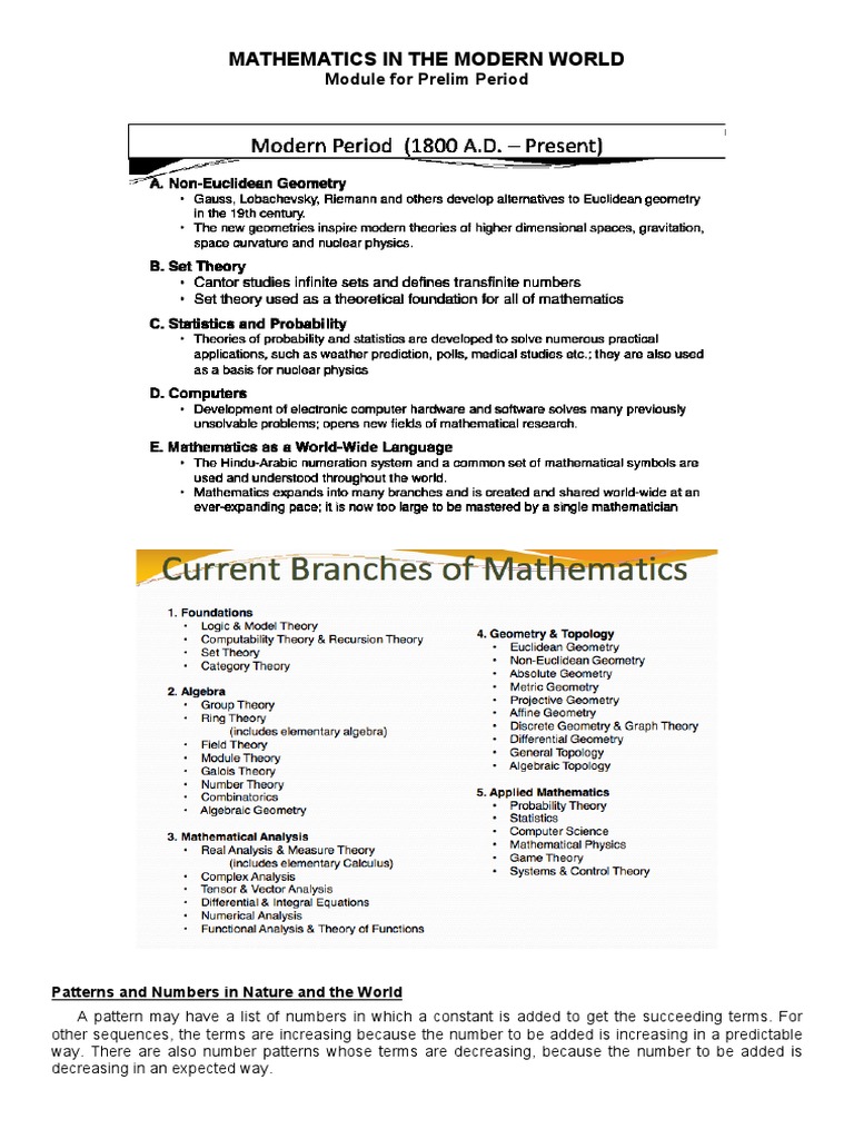Mathematics in The Modern World: Module For Prelim Period | PDF | Multiplication | Sequence