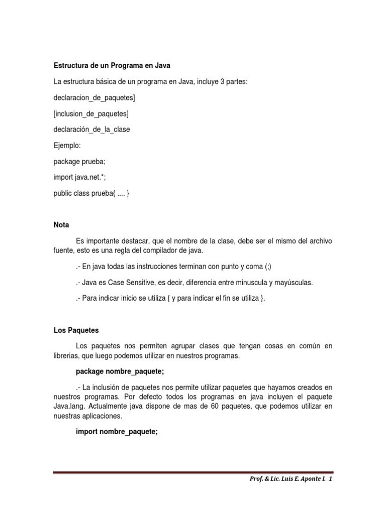 Estructura de Un Programa en Java | PDF | Java (lenguaje de ...