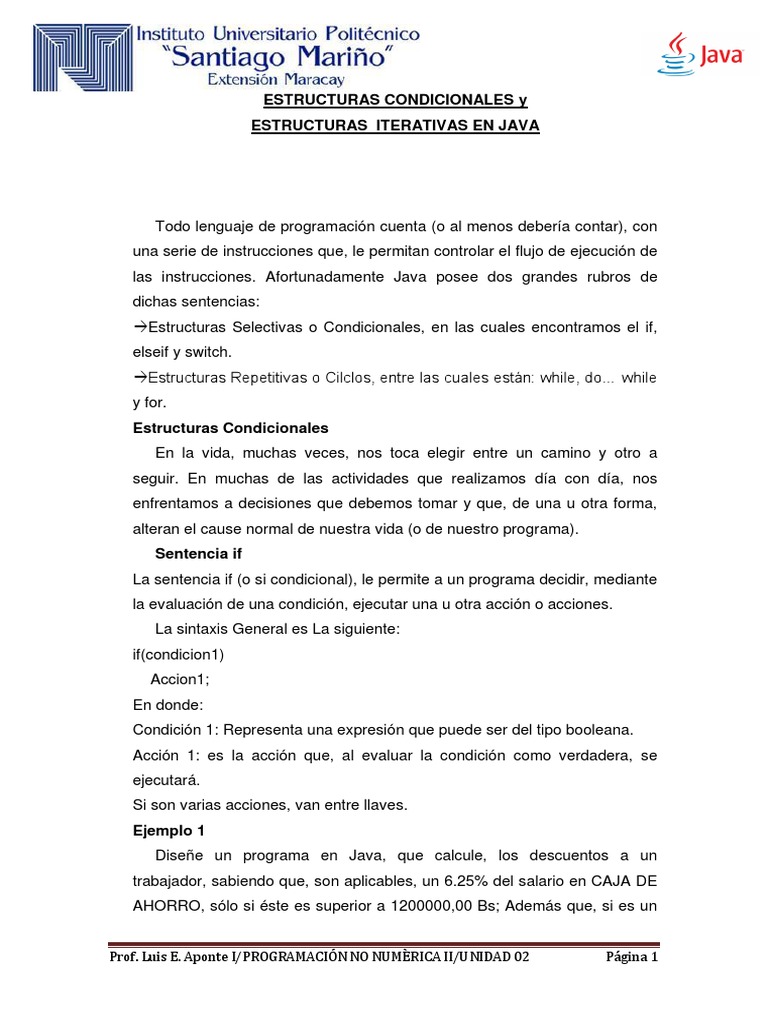 Guia Condicionales Ciclos Java | PDF | Flujo de control | Programación ...