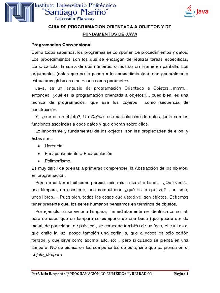 Guia de Programacion Orientada A Objetos y de Fundamentos de Java | PDF ...