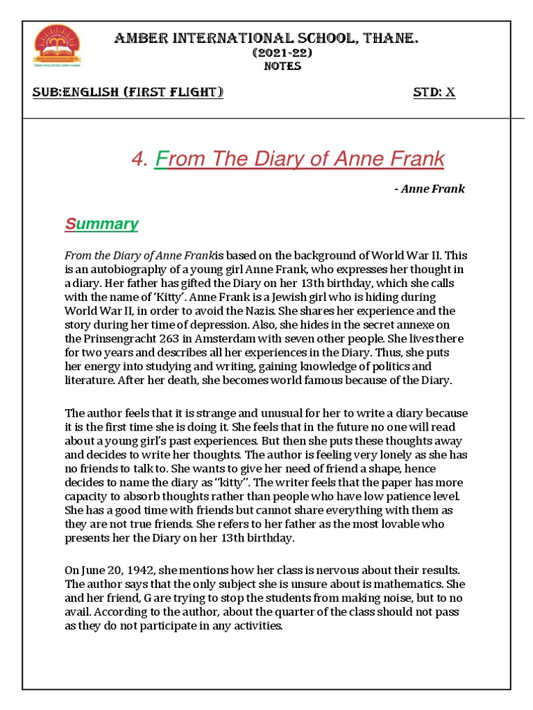 From The Diary of Anne Frank | PDF | Anne Frank