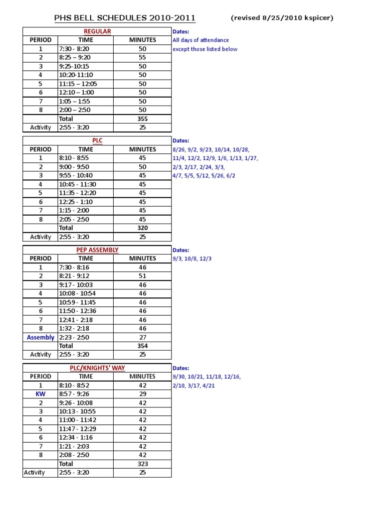 2010-2011 Bell Schedules | PDF | Home & Garden | Technology & Engineering