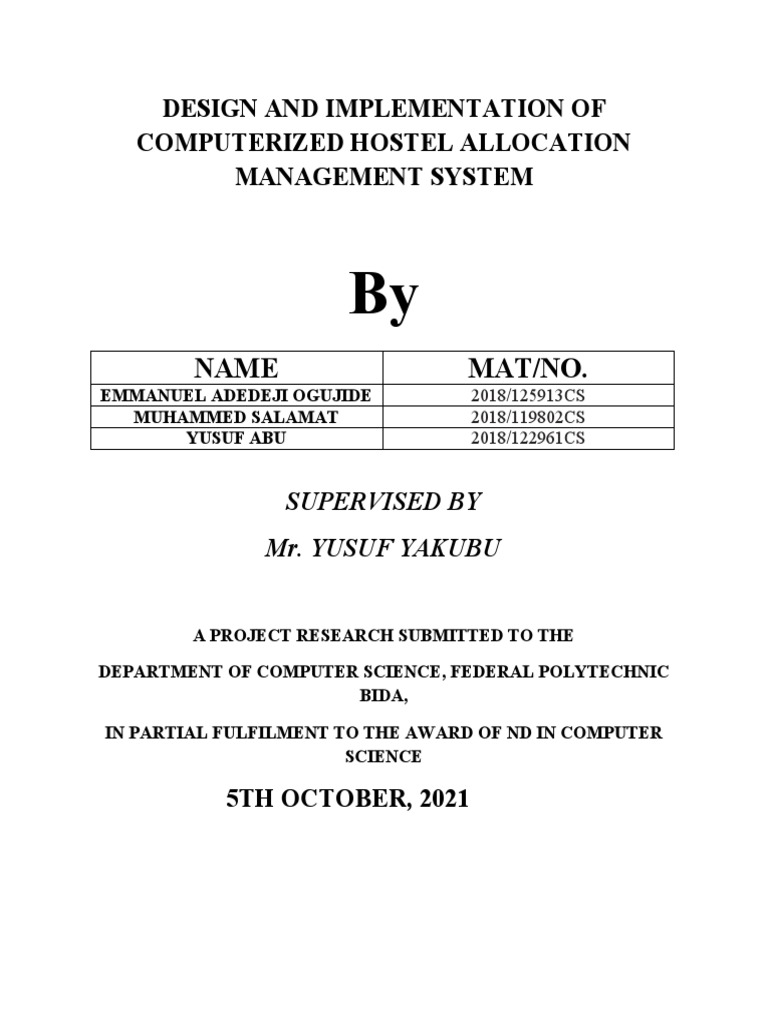 Design and Implementation of Computerized Hostel | PDF | Internet & Web | World Wide Web