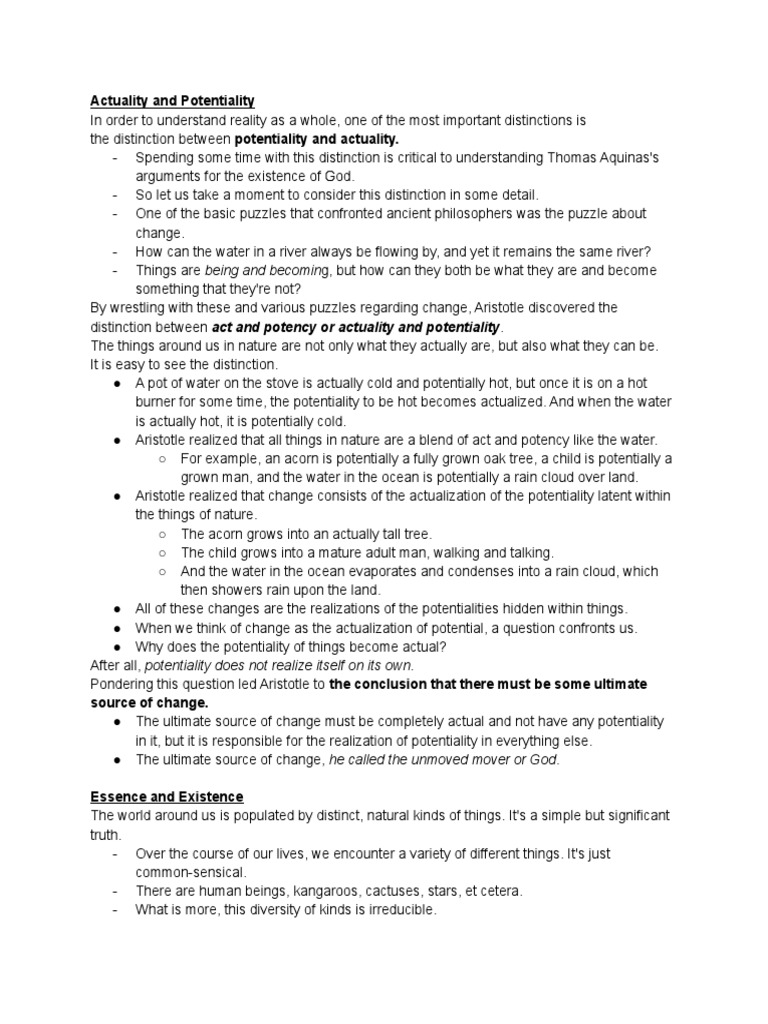Actuality and Potentiality | PDF | Matter | Existence