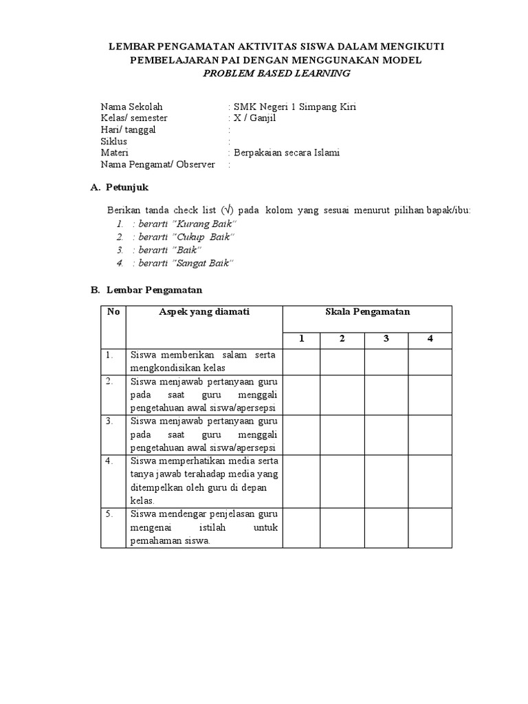 Instrumen Lembar Observasi | PDF