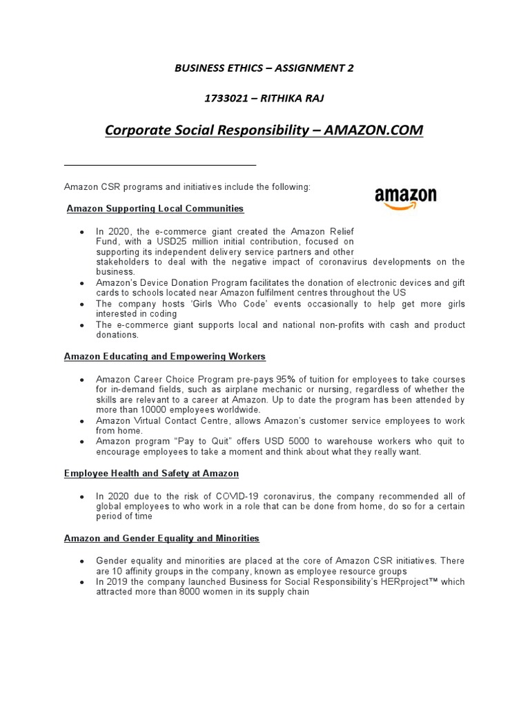 Amazon's Corporate Social Responsibility Initiatives | PDF | Corporate ...