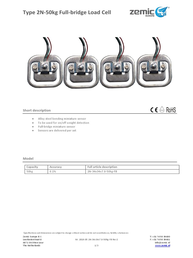 Type 2N-50kg Full-Bridge Load Cell: Short Description | Download Free ...