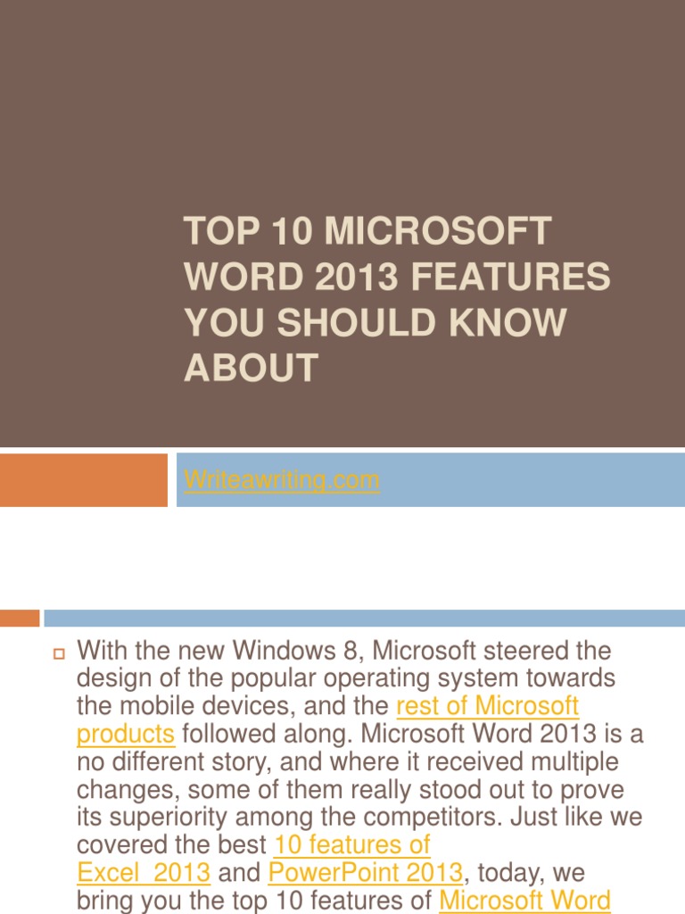 Top 10 MS Word 2013 Features | PDF | Microsoft Word | Software Engineering