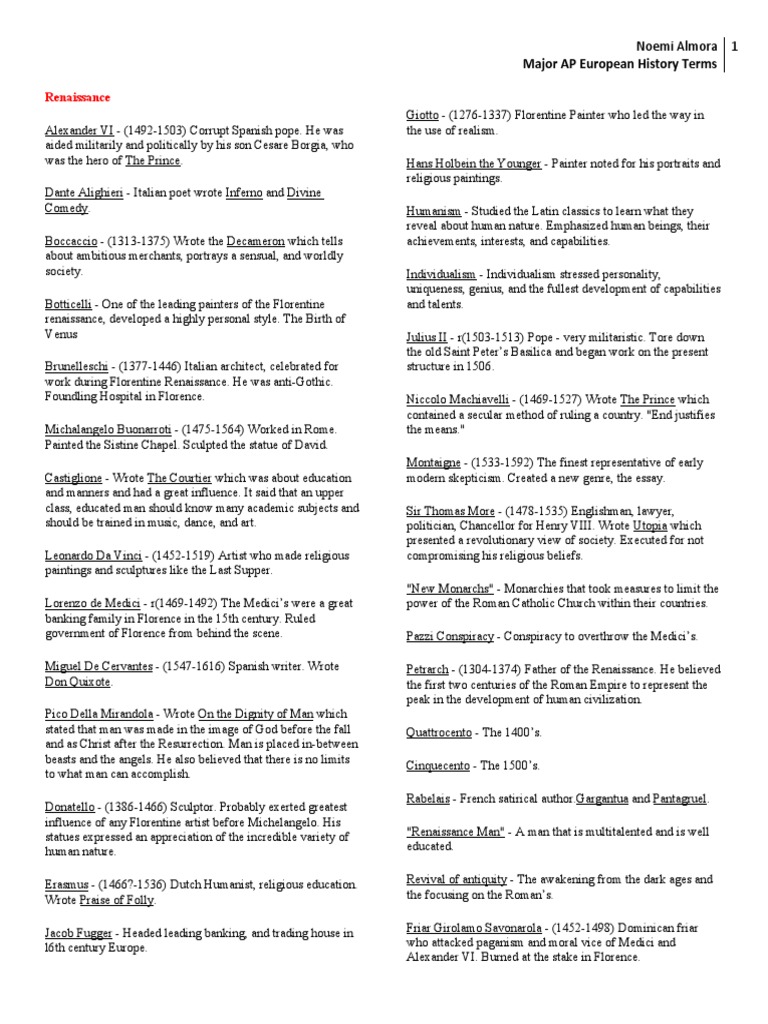 Renaissance: Major AP European History Terms | PDF | Napoleon | French ...
