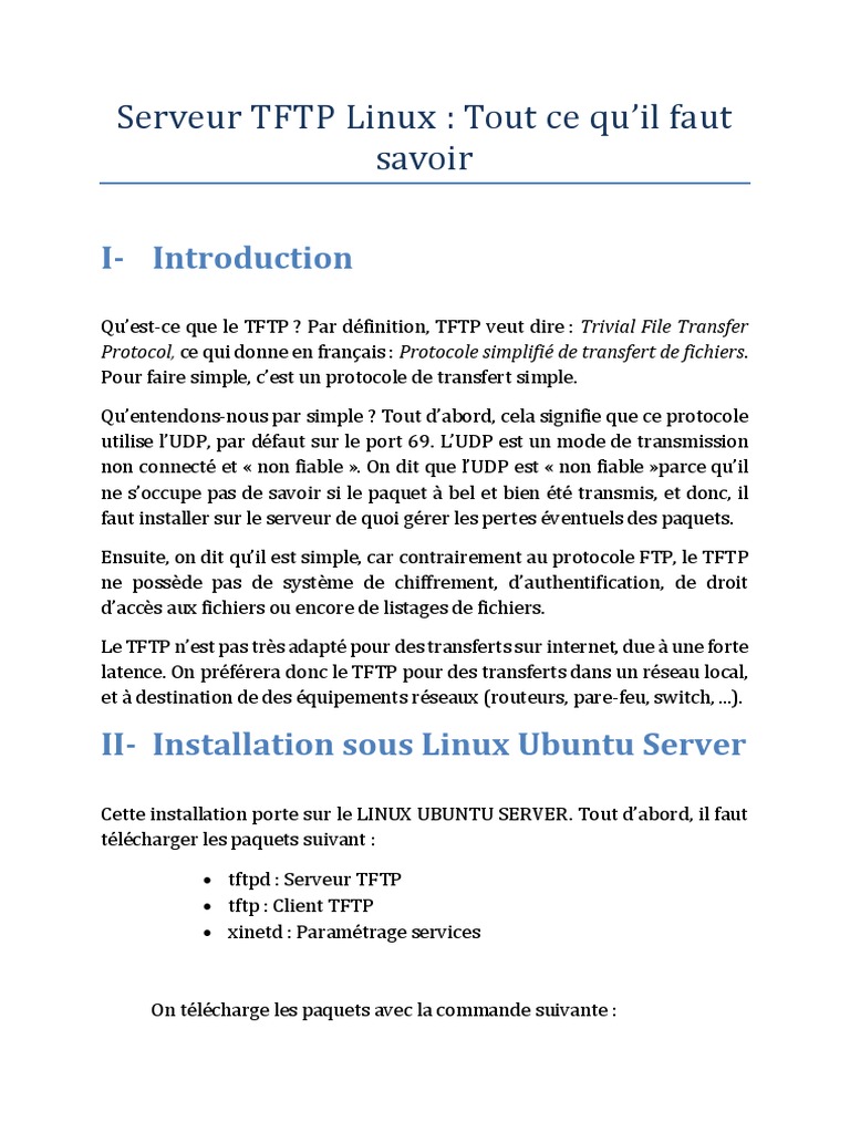 TFTP Linux: Guide d'installation et usage | PDF | Serveur (Informatique ...