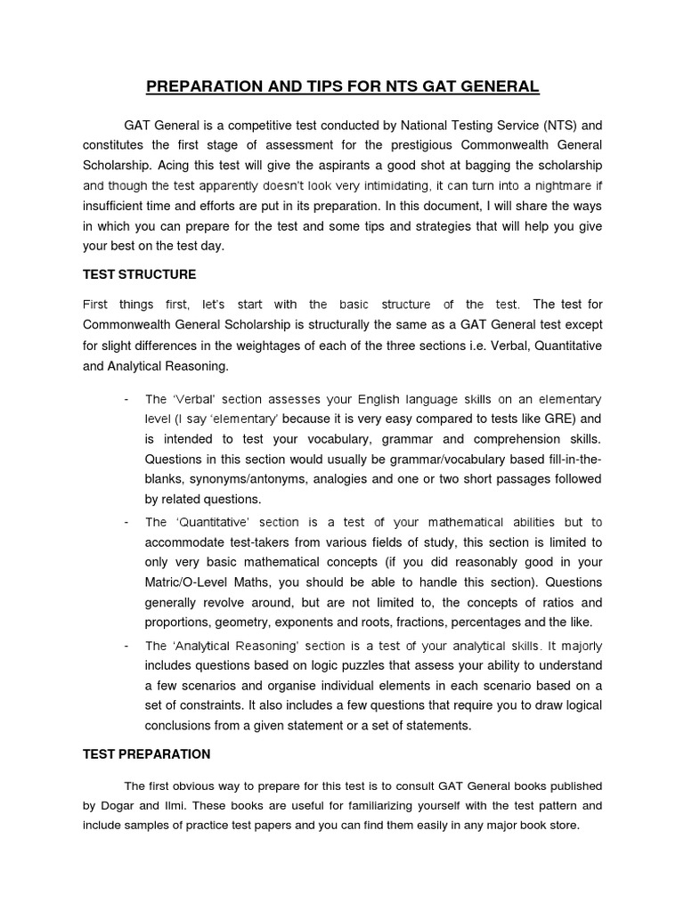 Preparation and Tips For Nts Gat General: Test Structure | PDF ...