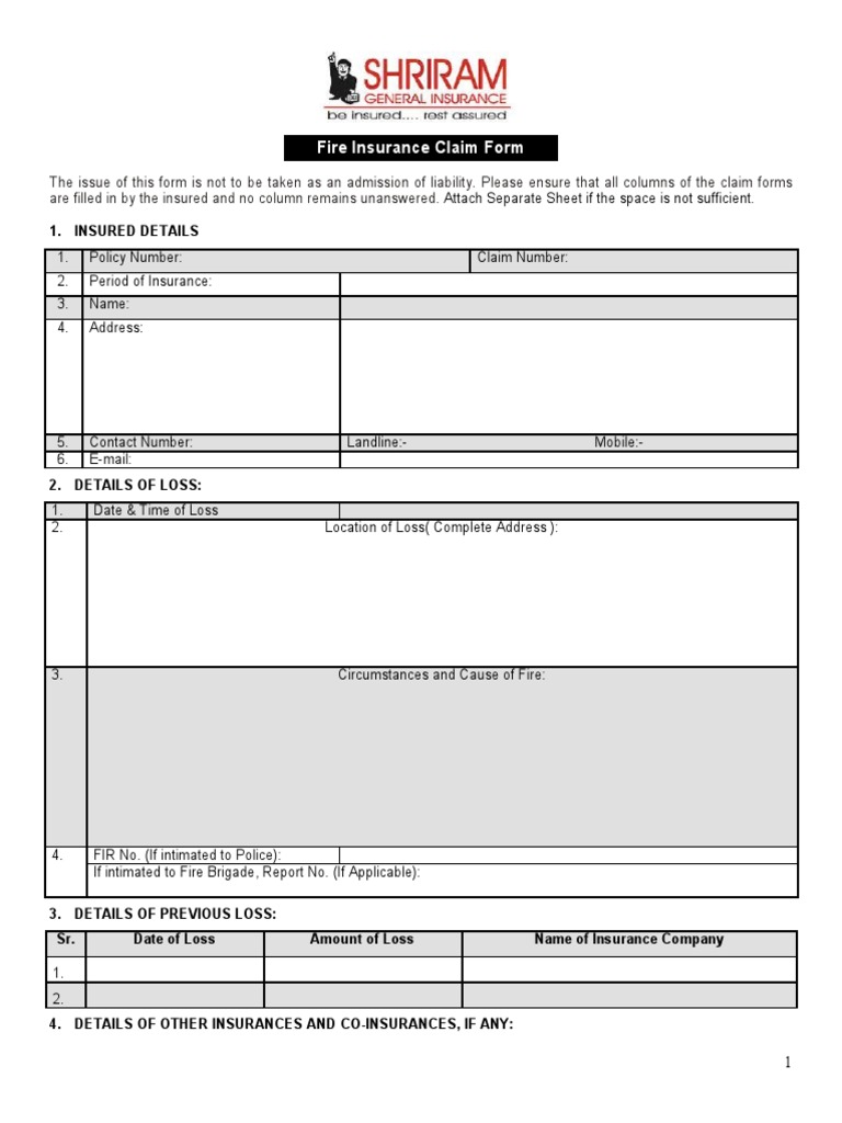 Fire Insurance Claim Form | PDF