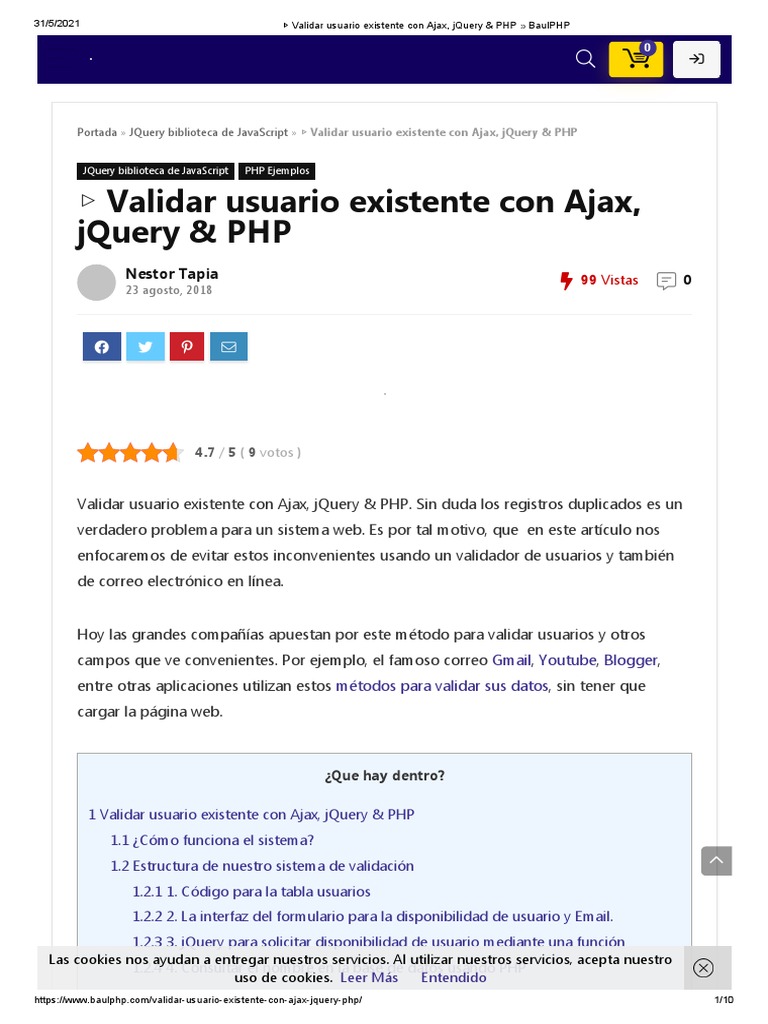 Validar Usuario Existente Con Ajax, JQuery & PHP BaulPHP | PDF | Cookie HTTP | Php