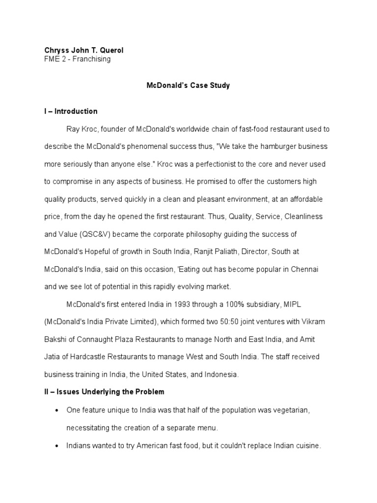 McDonals Case Study | PDF | Mc Donald's | Franchising