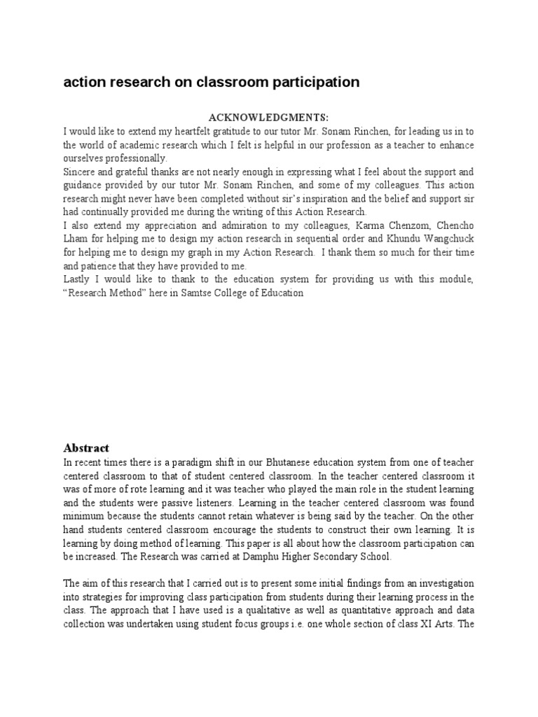 Action Research On Classroom Participation | PDF | Teachers | Learning