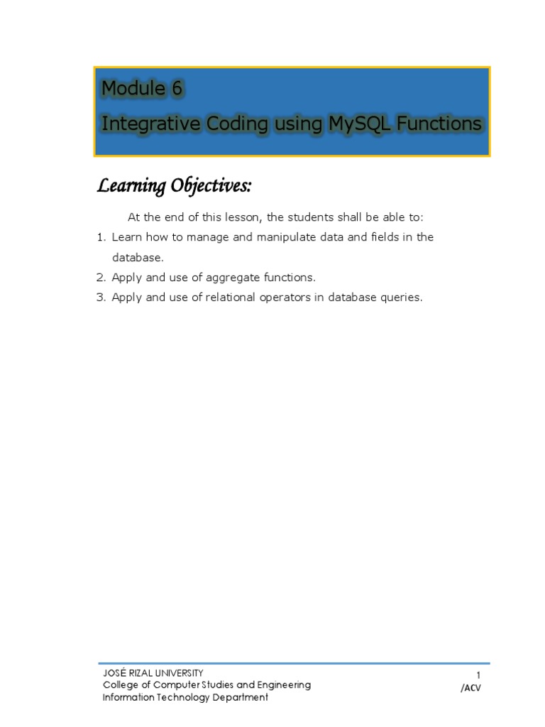 Module 6 Integrative Coding Using Mysql Functions Week 11 Pdf Software Engineering 4453