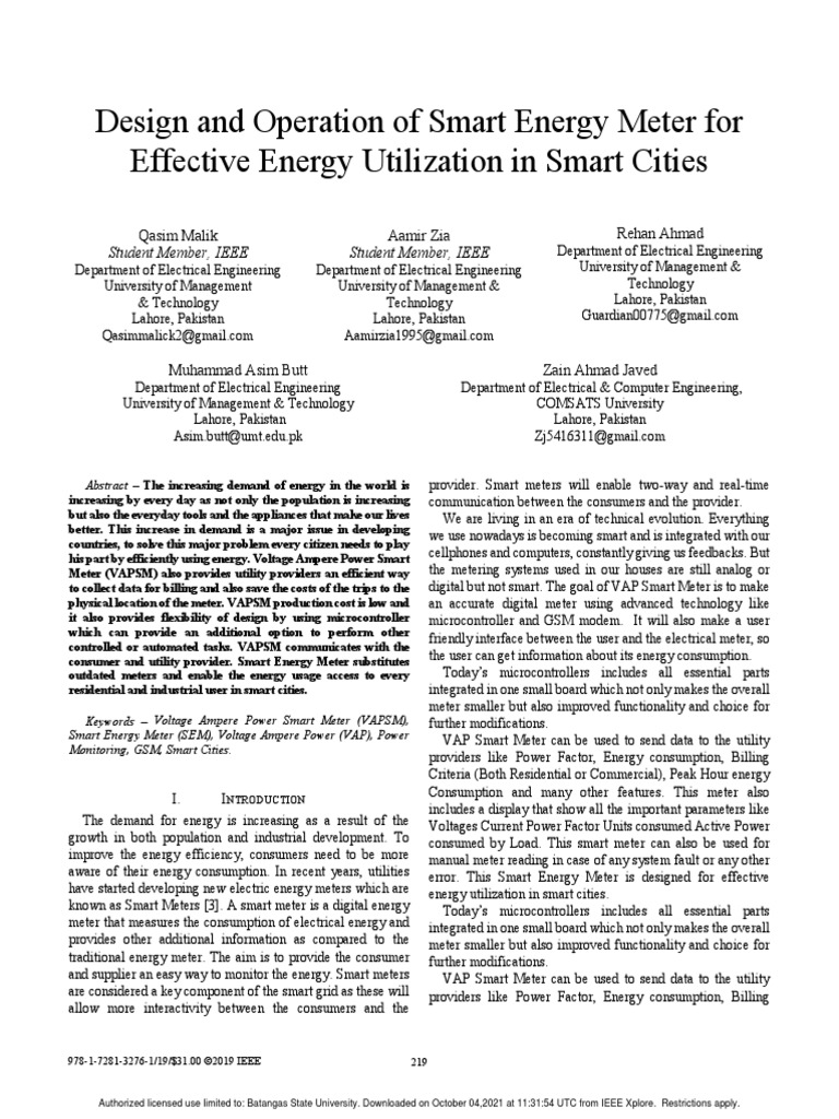 Design and Operation of Smart Energy Meter For Effective Energy ...