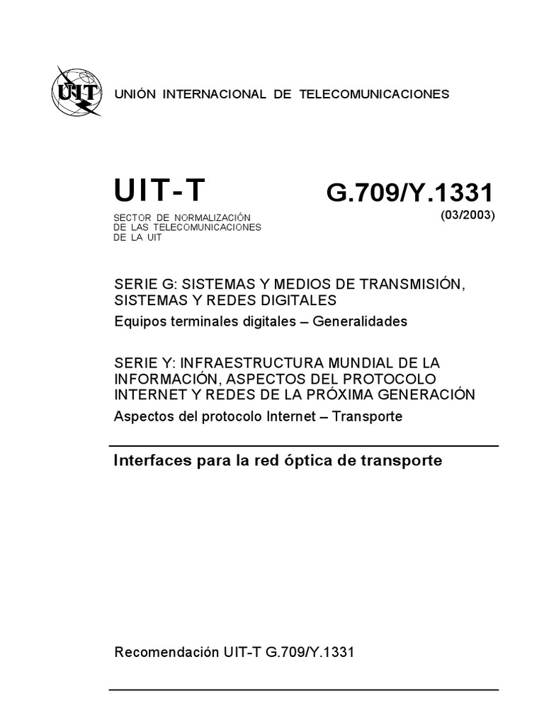 G.709 Español | PDF | Unión Internacional de Telecomunicaciones ...