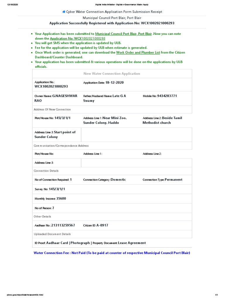 New Water Connection | PDF | Government