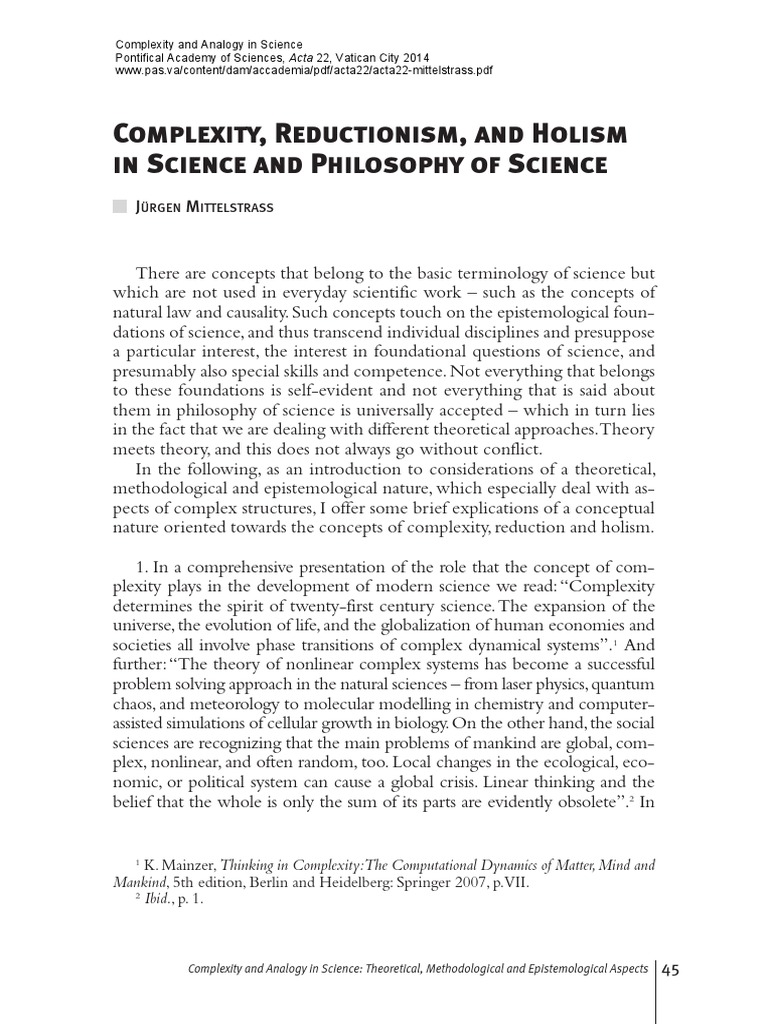 Complexit - Reductionism - and Holism in Science and Filosofy of ...