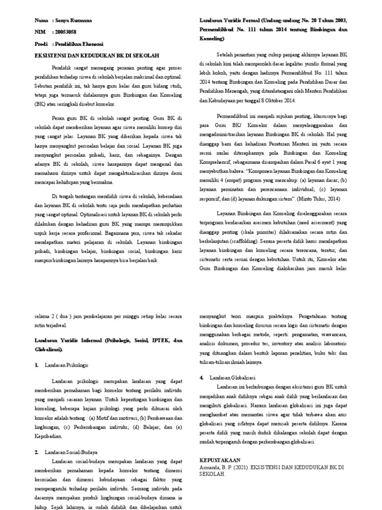 Kedudukan BK dalam Pendidikan Sekolah | PDF | Karier & Perkembangan ...