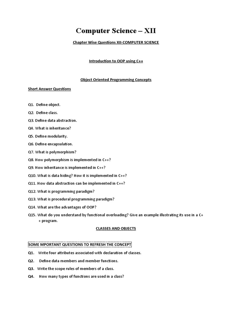 Computer Science - XII | PDF | Class (Computer Programming) | Subroutine