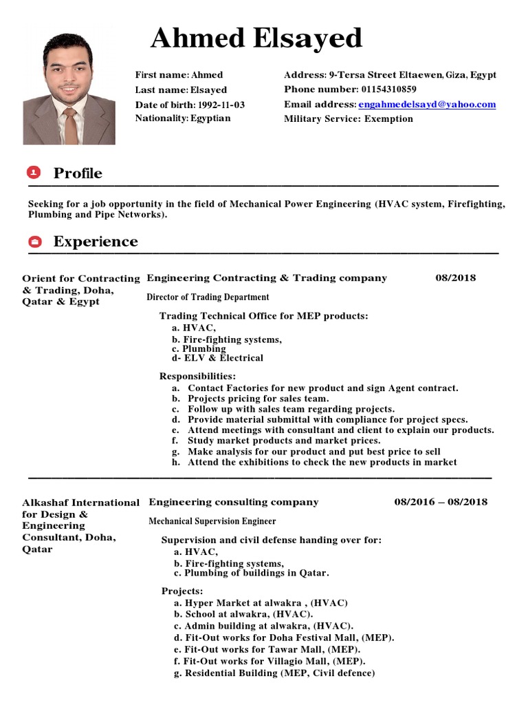 Ahmed Elsayed CV-1 | PDF | Engineering