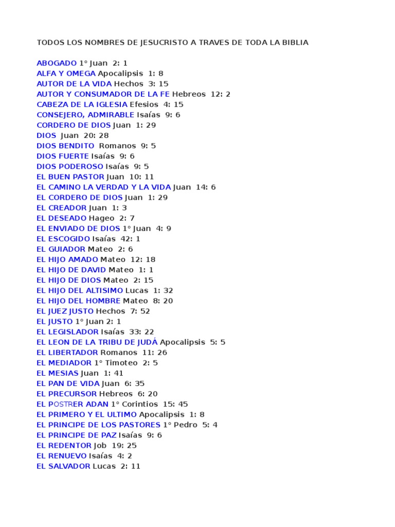 Todos Los Nombres de Jesucristo A Traves de Toda La Biblia | PDF ...
