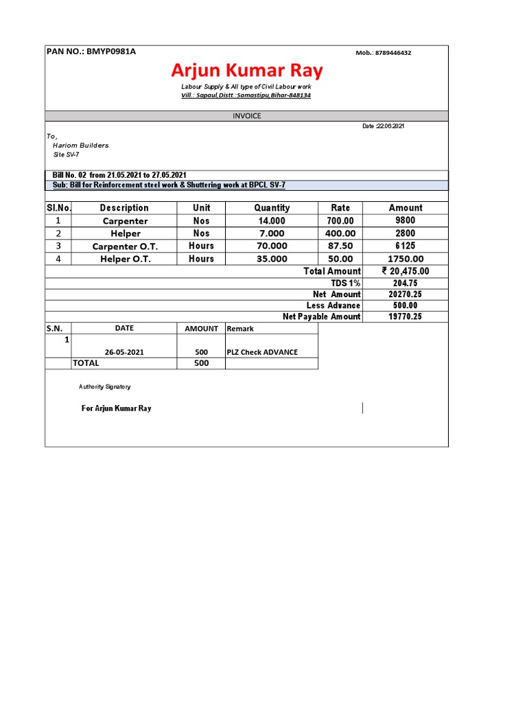 Arjun Kumar Ray: PAN NO.: BMYP0981A | PDF