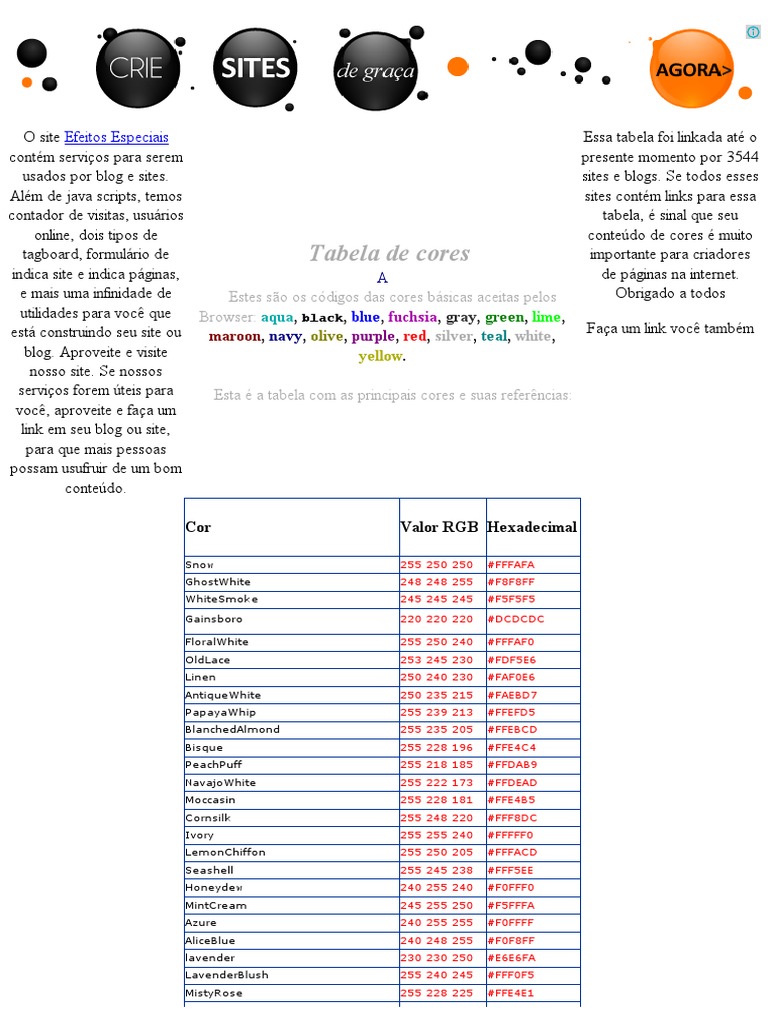 Tabela de Cores RGB | PDF