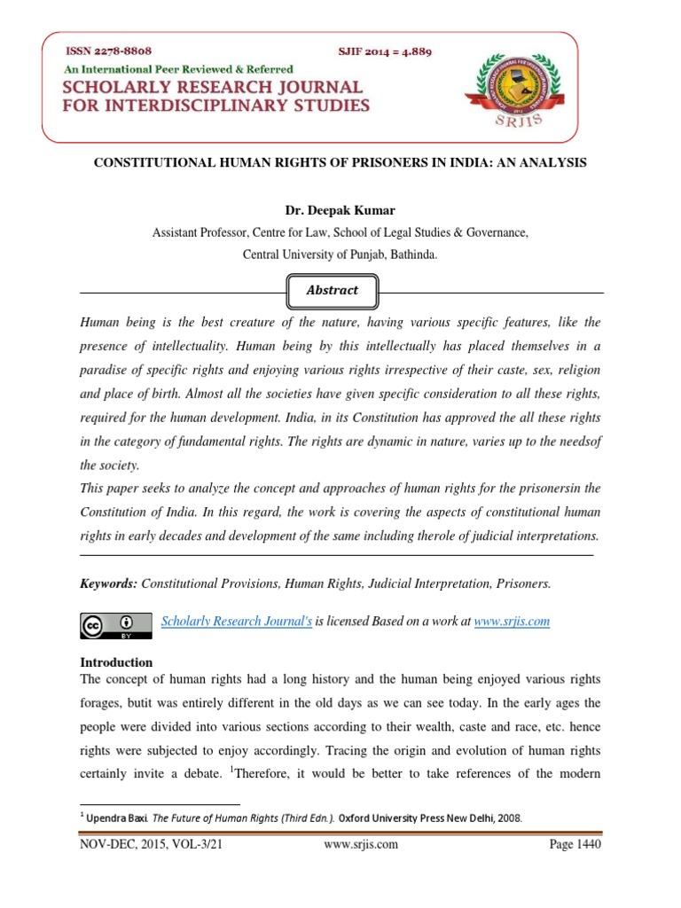 Constitutional Human Rights of Prisoners in India: An Analysis | PDF | Human Rights | Rights