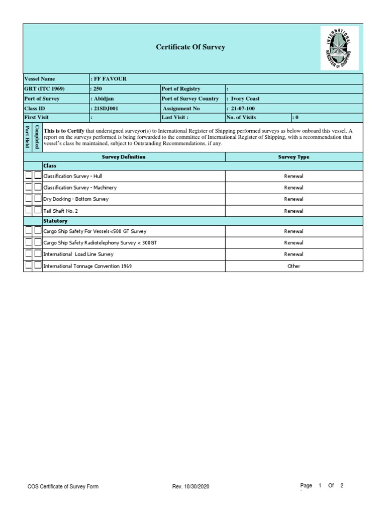 Certificate of Survey: Survey Definition Survey Type Class | PDF ...