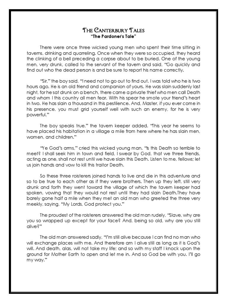 The Pardoner's Tale by Geoffrey Chaucer | PDF | The Canterbury Tales