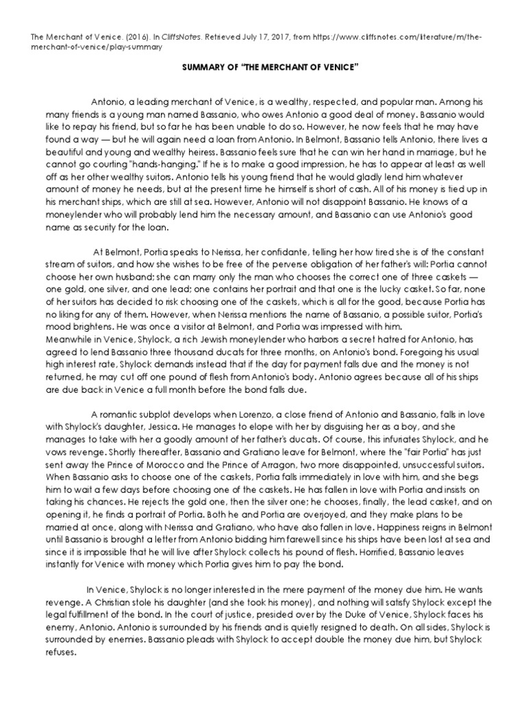Summary of Merchant of Venice | PDF | The Merchant Of Venice | Shylock